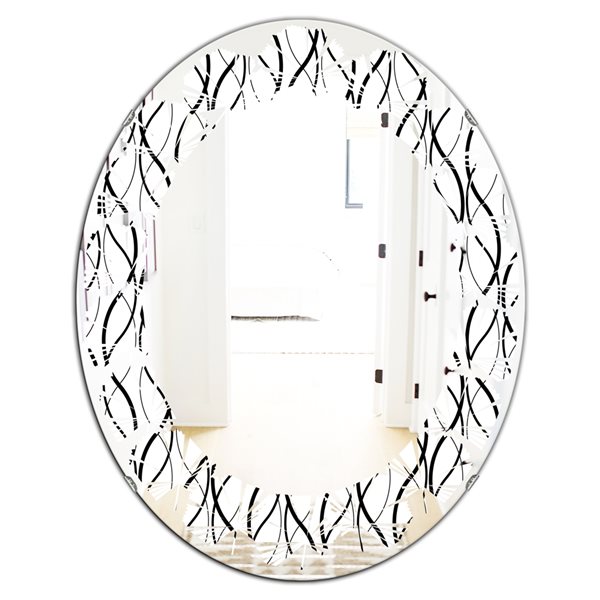 Designart 35.4-in x 23.7-in Black Retro Geometrical Pattern Oval Mirror ...