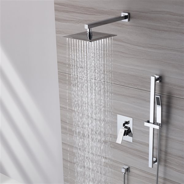 Casainc Polished Chrome Square Built-in Shower System with Sliding Rod ...