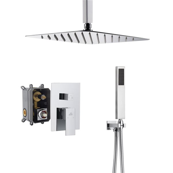 Casainc Polished Chrome Ceiling Mount Square Built-in Shower System | RONA
