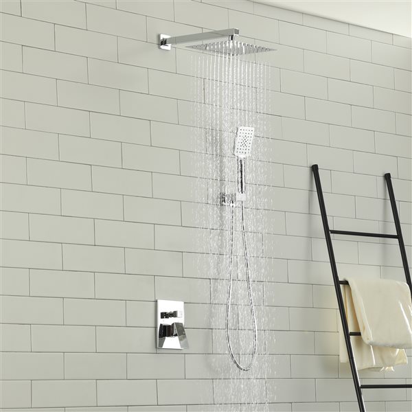 Casainc Polished Chrome Square Built-in Shower System with Rough-In ...