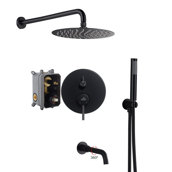 Casainc Matte Black 3-Function Wall Mount Built-in Shower System | RONA