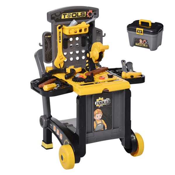 Qaba Workbench Set Pretend Play Toy with Tools 3-in-1 Design Suitcase ...