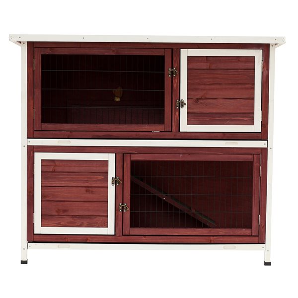 PawHut 48-in Brown and White Wood 2-Level Rabbit Hutch D51-086 | RONA