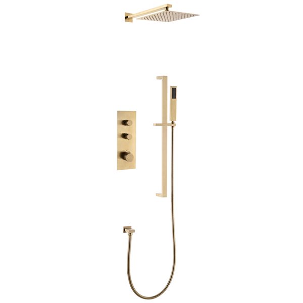 CASAINC Brushed Gold Shower System with Sliding Bar and Shower Head WE ...