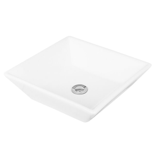 CASAINC White Ceramic Vessel Square Bathroom Sink - 16-in x 16-in CW-HYWY-7537 | RONA