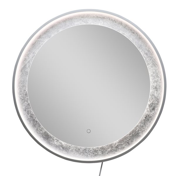 CASAINC 32-in LED Wall-Mounted Silver Round Bathroom Mirror with Frame ...
