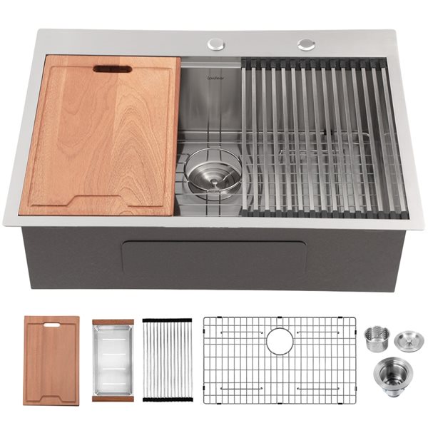 CASAINC 28-in x 22-in Drop-In Stainless Steel Single Bowl Kitchen Sink ...