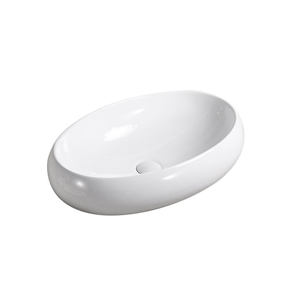 CASAINC White Ceramic Vessel Oval Bathroom Sink with Overflow Drain (24 ...