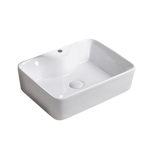 CASAINC White Ceramic Rectangular Vessel Bathroom Sink with Overflow Drain (19-in x 15-in) TC ...