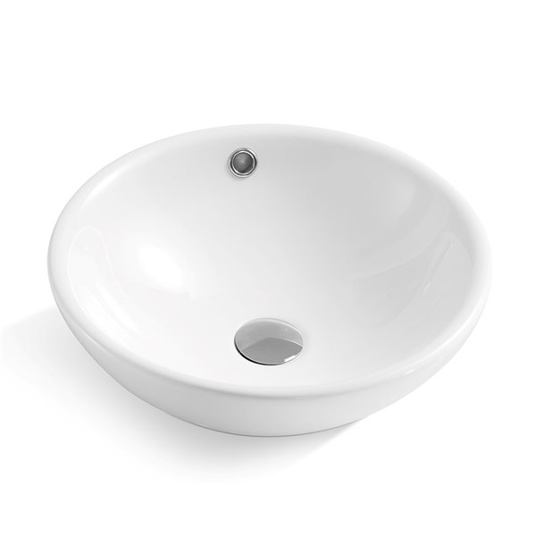 CASAINC White Ceramic Vessel Round Bathroom Sink with Overflow Drain ...