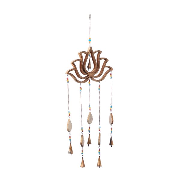 Grayson Lane 30-in Gold Wood Lotus Flower Wind Chime with Cone-Shaped ...
