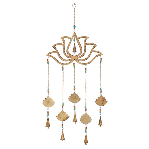 Grayson Lane 30-in Gold Wood Lotus Flower Wind Chime with Cone-Shaped ...