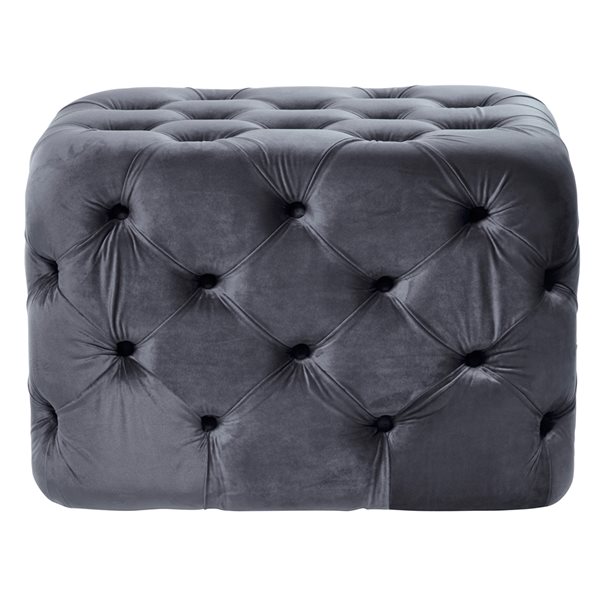 Grayson Lane 19-in x 28-in Grey Velvet Rectangle Ottoman 366341 | RONA