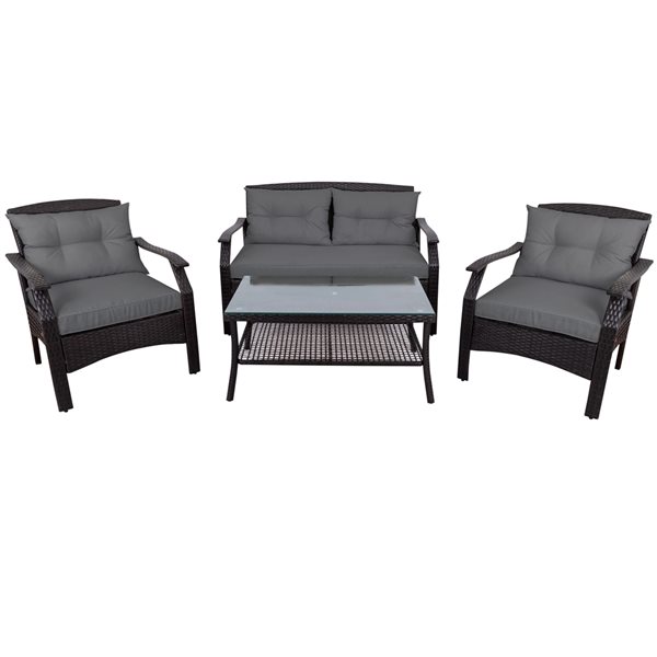 CASAINC 4-Piece Metal Frame Patio Conversation Set with Grey Cushions ...