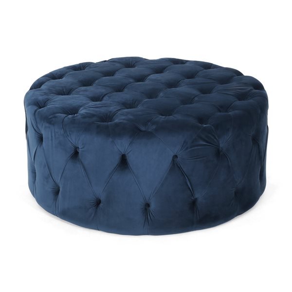 Best Selling Home Decor Orla Modern Blue Polyester Round Ottoman 312255 ...