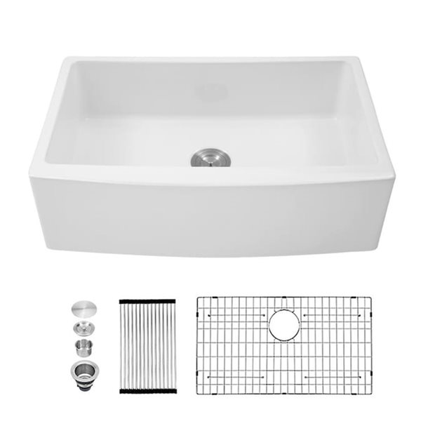 CASAINC Drop-In Apron Front/Farmhouse 33-in x 21-in White Single Bowl ...