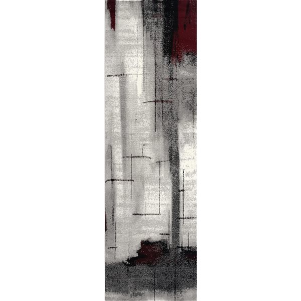 Rug Branch Modern Abstract Grey Red Indoor Runner Rug - 2x10 ...
