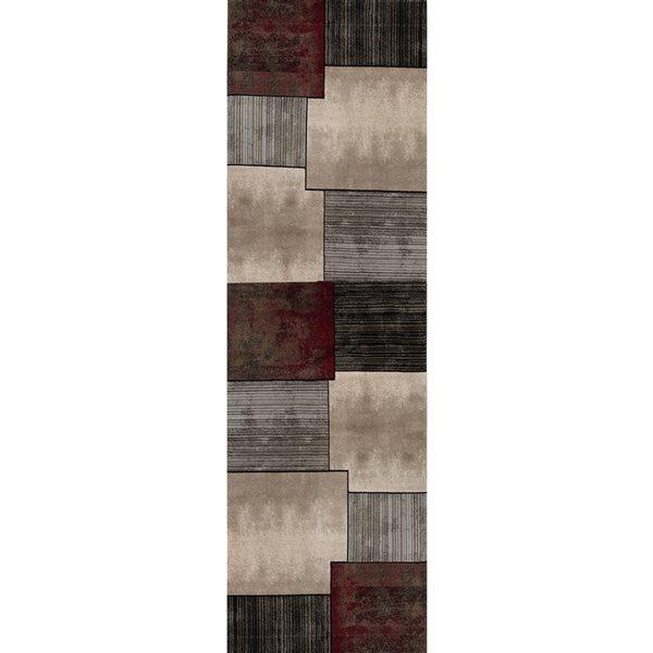 Rug Branch Modern Abstract Checkered Brown Red Indoor Runner Rug - 2x15 ...