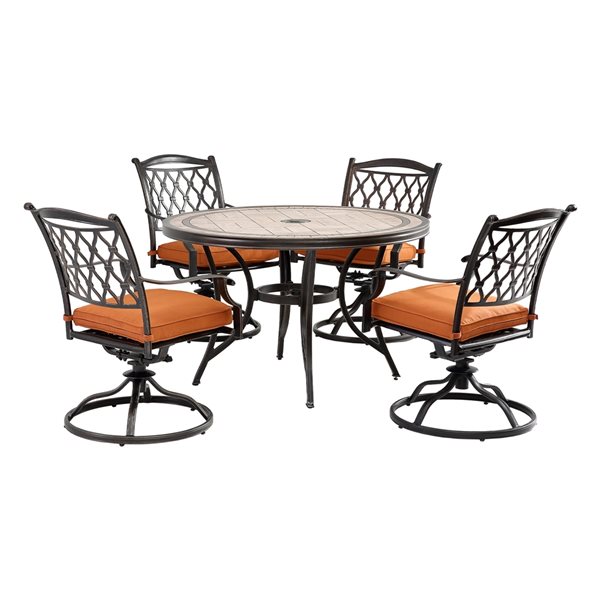 Clihome Outdoor 5-piece Orange Aluminium Frame Dining Patio Set with ...