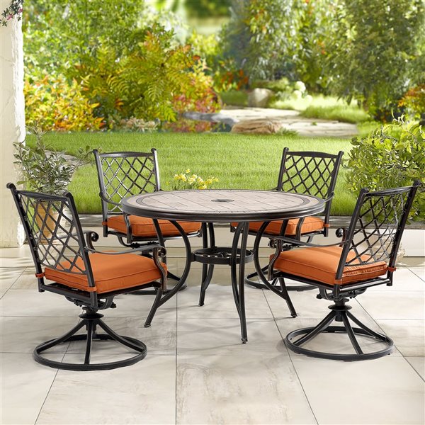 Clihome Outdoor 5-piece Orange Aluminium Frame Dining Patio Set with ...