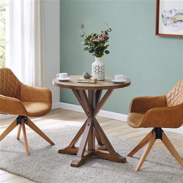 Southern Enterprises Ingner Brown Round Fixed Standard Wood Table with ...