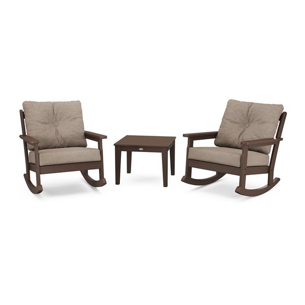 POLYWOOD Vineyard 3-Piece Plastic Frame Mahogany Patio Conversation Set ...