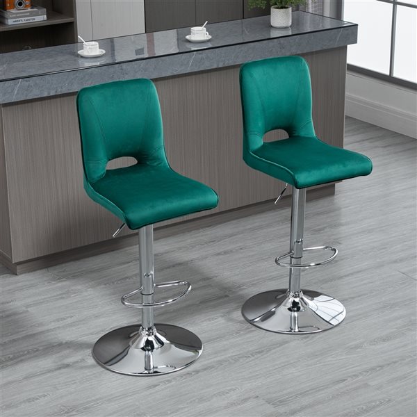 HomCom 2-Pack Green Tall Upholstered Swivel Fabric Bar Stool 835-445GN ...