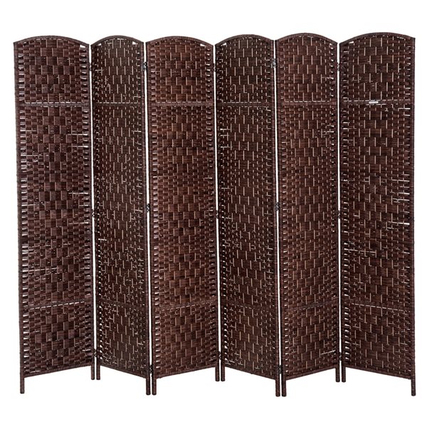 HOMCOM 6-Panel Brown Resin Wicker Foldable Indoor Privacy Screen 830 ...