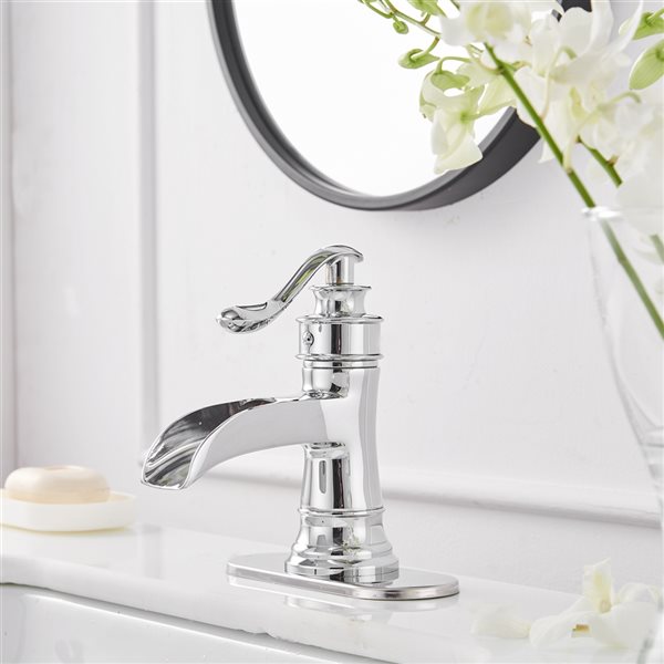 Kinwell Chrome 1 Handle Single Hole Bathroom Sink Faucet Drain And