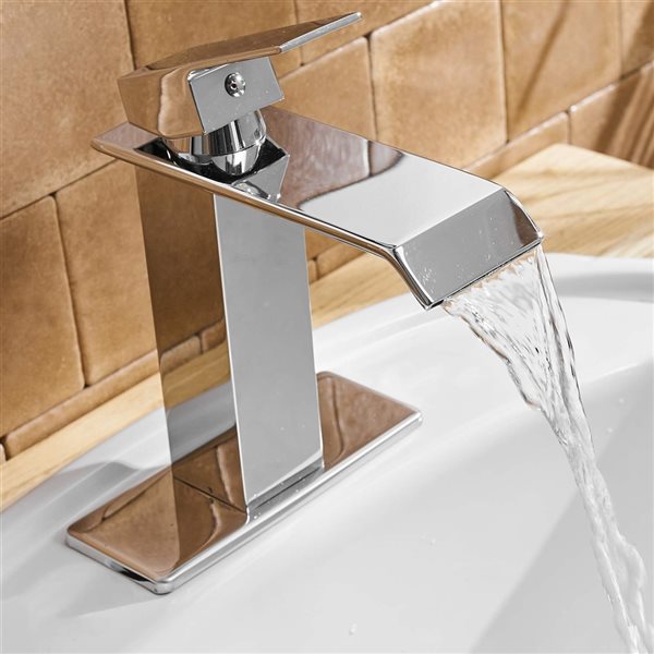 Kinwell Chrome 1 Handle Single Hole Bathroom Sink Faucet Deck Plate