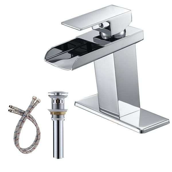 Kinwell Chrome 1 Handle Single Hole Bathroom Sink Faucet Drain And Deck