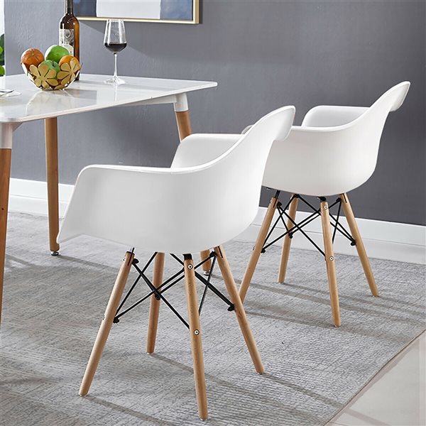 Costway White Contemporary Arm Chair with Wood Frame - Set of 2 HW58942 ...