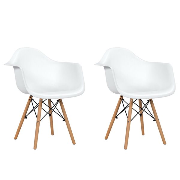 Costway White Contemporary Arm Chair with Wood Frame - Set of 2 HW58942 ...