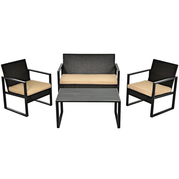 Costway 8-Piece Metal Frame Patio Conversation Set with Beige Cushions ...