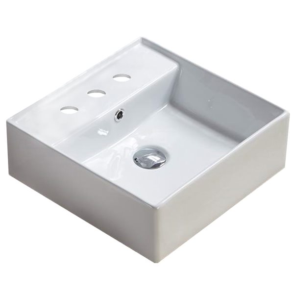 American Imaginations White Ceramic Vessel Square Bathroom Sink with Overflow Drain (18.1-in x ...