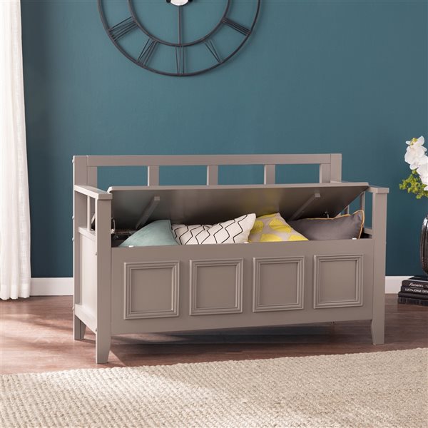 Southern Enterprises Ralsey Farmhouse Storage Bench with Grey Frame and ...