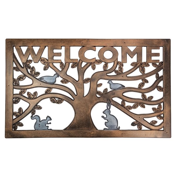 Northlight 18-in x 30-in Gold Rectangular Outdoor Welcome Tree Door Mat ...