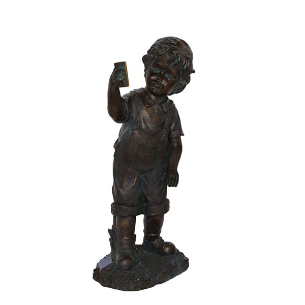 Northlight 18-in Black and Bronze Boy with Cell Phone Solar Powered ...
