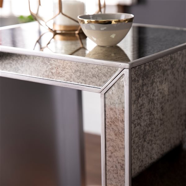 Southern Enterprises Quetter Distressed Silver Mirror Square End Table ...