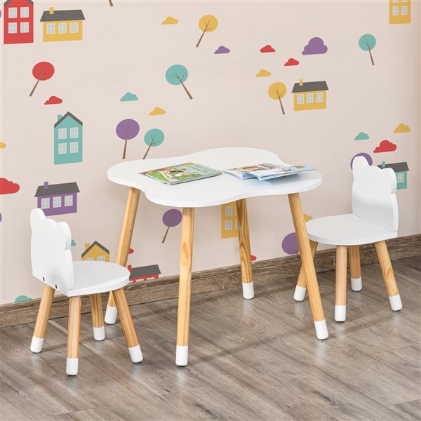 Qaba White Square Kid's Play Table and Chairs - Set of 3 312-043 | RONA