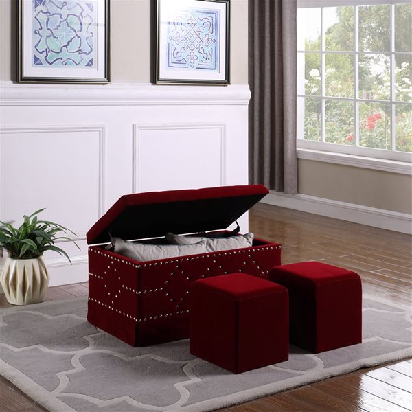 ORE International Modern Red Storage Bench with 2 Additionnal Seating ...