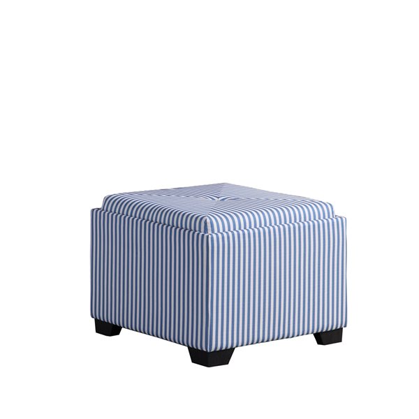 ORE International Modern Blue and White Polyester Square Ottoman with ...
