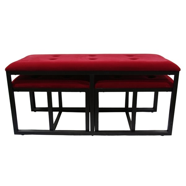 ORE International Modern Red Accent Bench with 2 Additionnal Seating ...