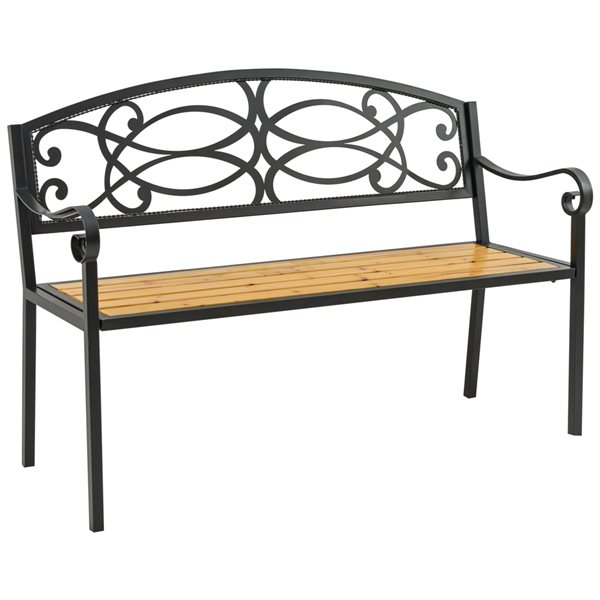 Outsunny 50-in x 34.75-in Black/Natural Garden Bench 84B-976 | RONA
