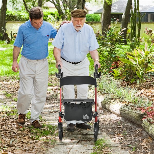 HomCom Aluminum Black/Red Fold-Up Easy Storage Rollator with Seat ...