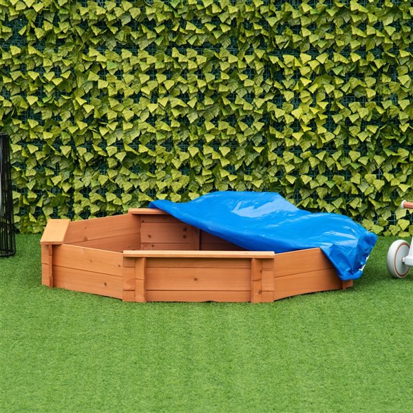 Outsunny Kids Outdoor Wooden Octagon Sandbox with Top Cover - Red 343 ...