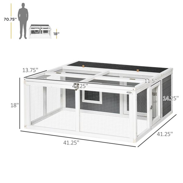 PawHut Grey Wooden Rabbit Hutch with Openable Roof D51-308 | RONA
