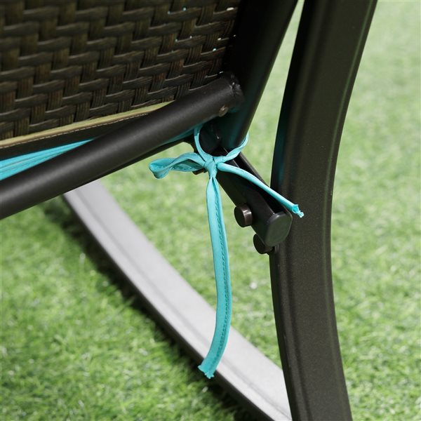 Outsunny Black Metal Rocking Chairs and Side Table with Blue Cushioned ...