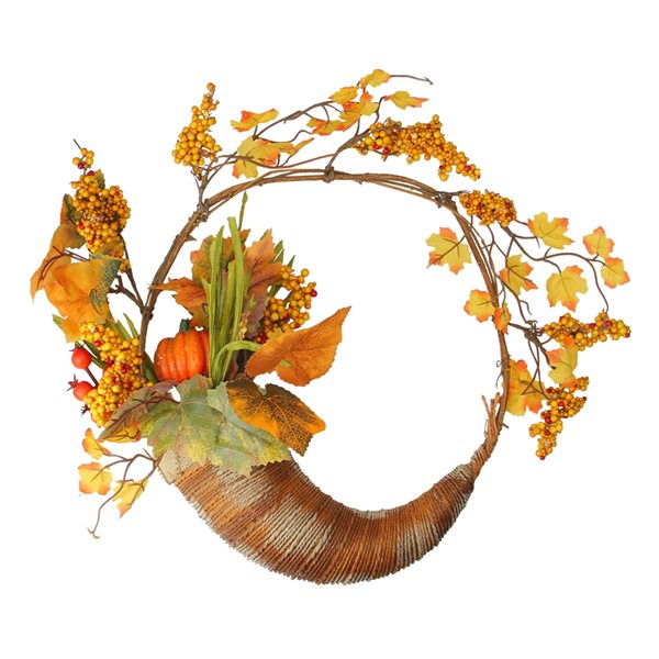 Northlight 18-in Berry Artificial Cornucopia Fall Wreath with Leaves ...