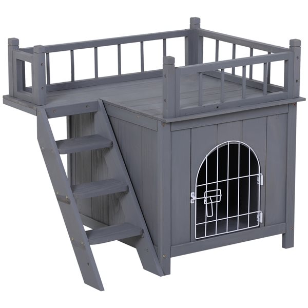 Pawhut 25.5-in Grey Wood 2-Story Pet House D30-075V01 | RONA